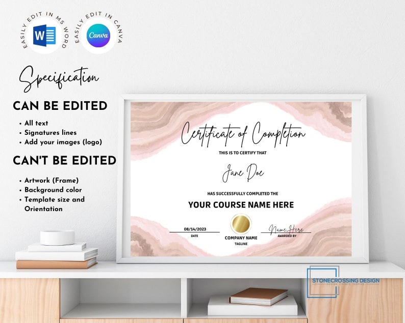 Editable Certificate of Completion Template. Award Template. Printable ...