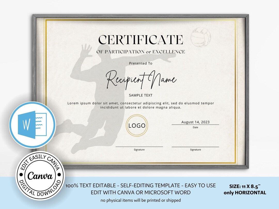 Editable Certificate of Participation or Excellence. - Etsy