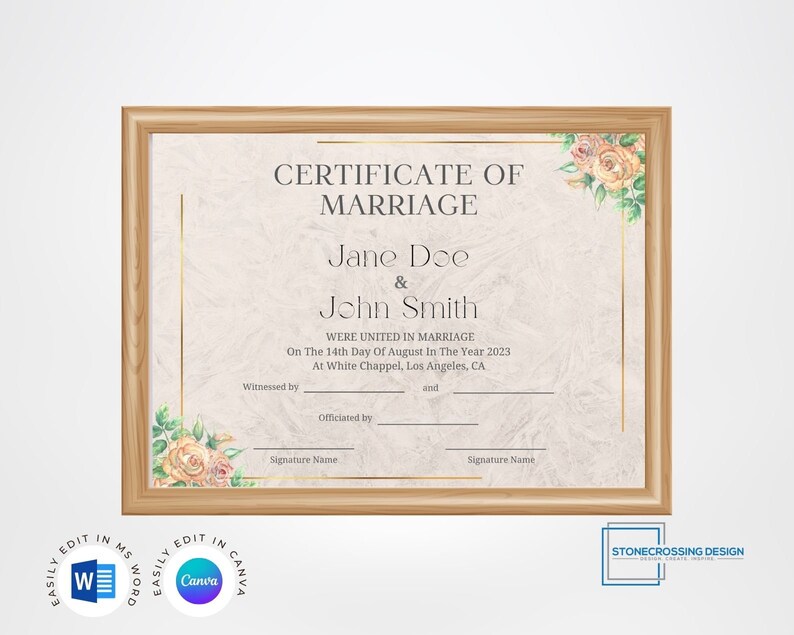 Editable Certificate of Marriage Template. Marriage License. Printable ...