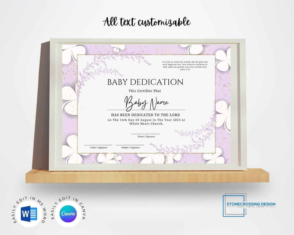 Editable Certificate of Baby Dedication Template. Child Dedication ...