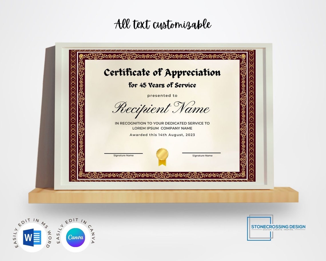 Editable Certificate of Appreciation. Award Template. Printable ...