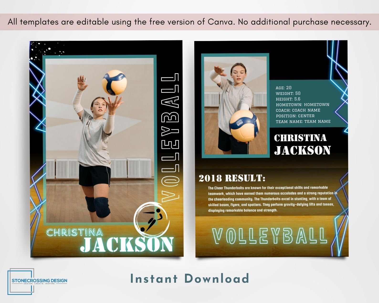 Volleyball Trading Card Template Trading Card Template Canva Template ...
