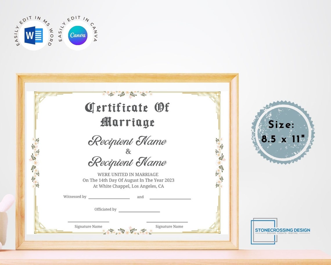 Editable Certificate of Marriage Template. Marriage License. Printable ...