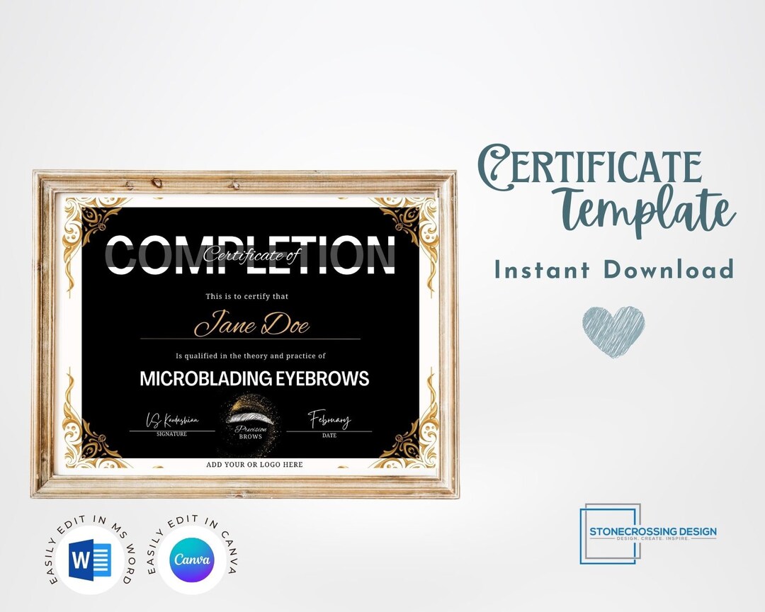 Editable Certificate of Completion Template. Award Template. Printable ...