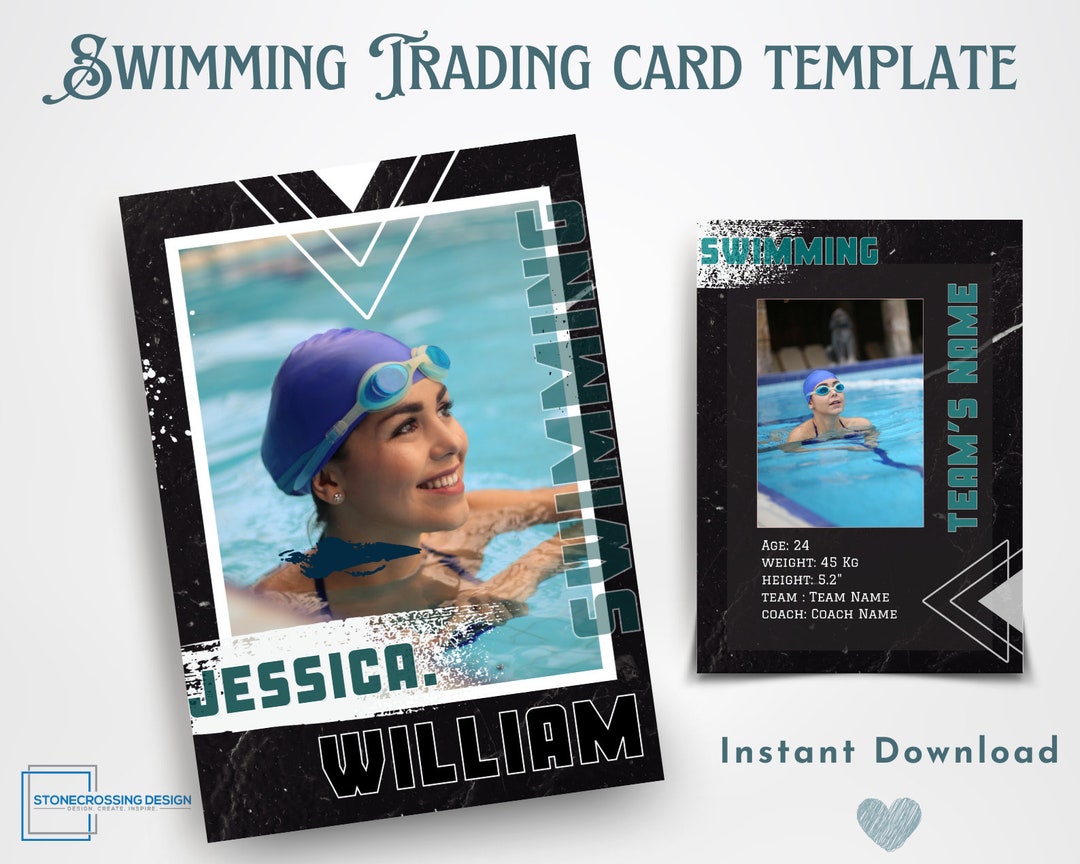Girls Swimming Trading Card Template | Trading Card Template | Canva ...