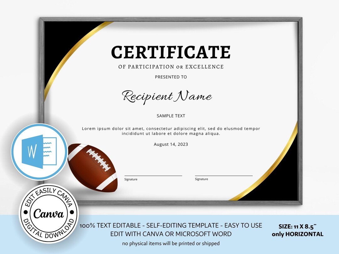 Editable Certificate of Participation or Excellence. Award. - Etsy