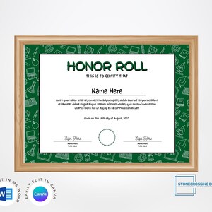 Editable Certificate of Honor Roll. Recognizing Academic Excellence ...
