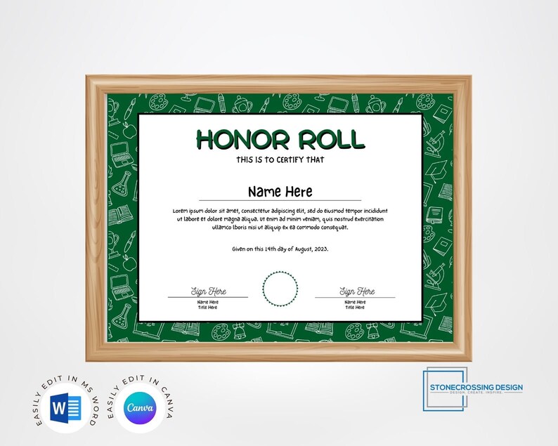 Editable Certificate of Honor Roll. Recognizing Academic - Etsy