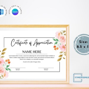 Editable Certificate of Appreciation. Award Template. Printable ...