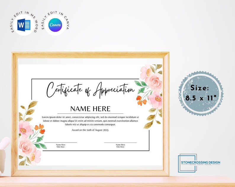 Editable Certificate of Appreciation. Award Template. Printable ...