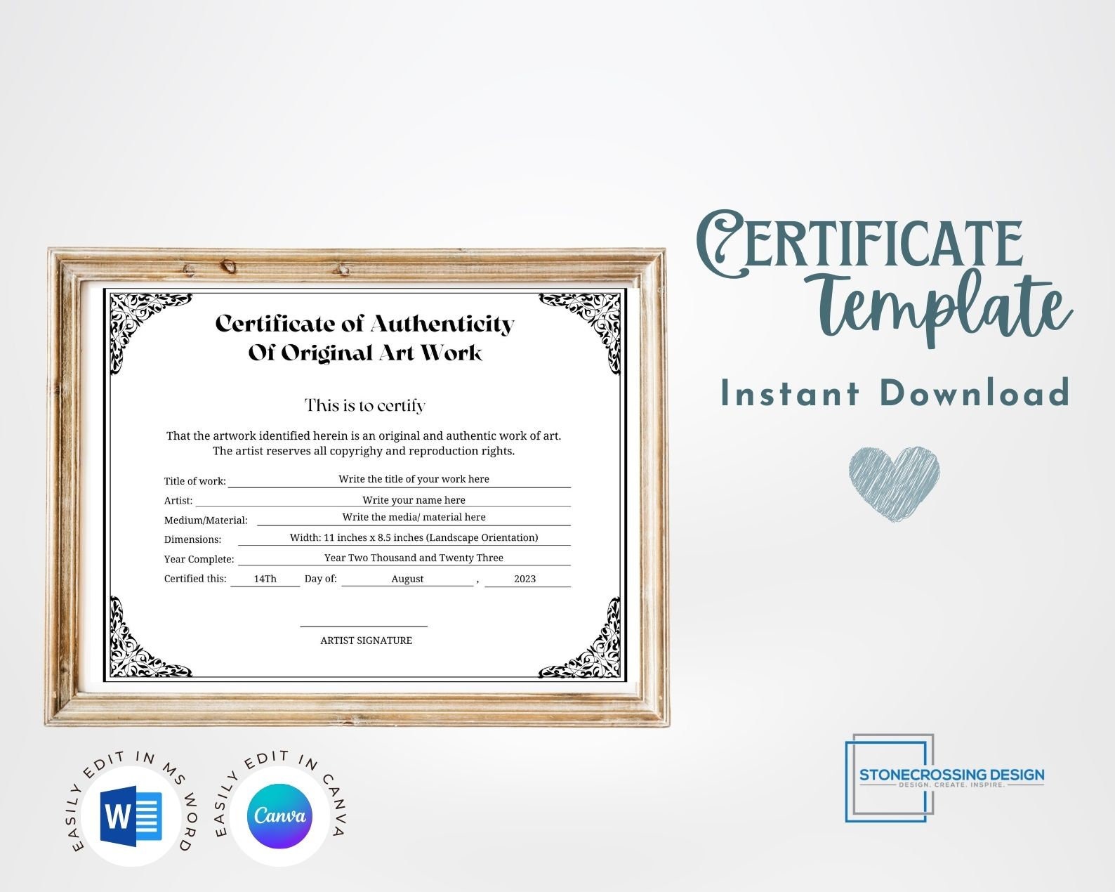 Editable Certificate of Authenticity Template. Authenticity Certificate ...