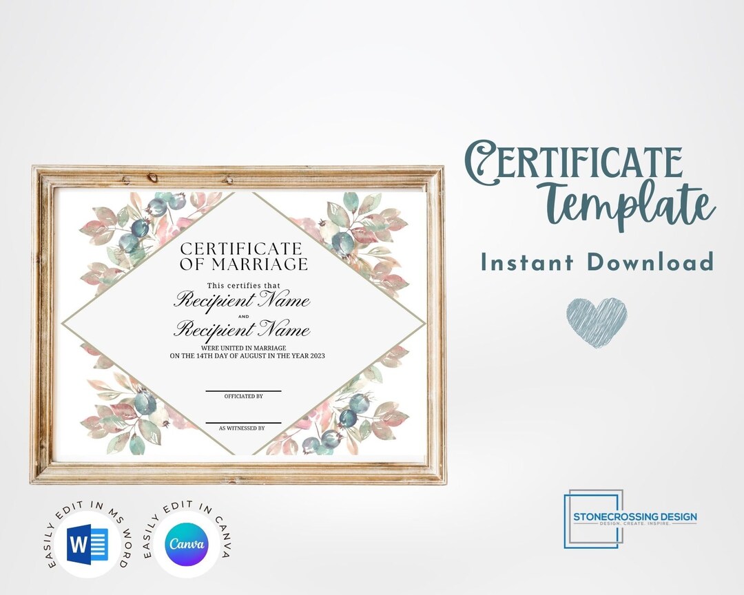 Editable Certificate of Marriage Template. Marriage License. Printable ...