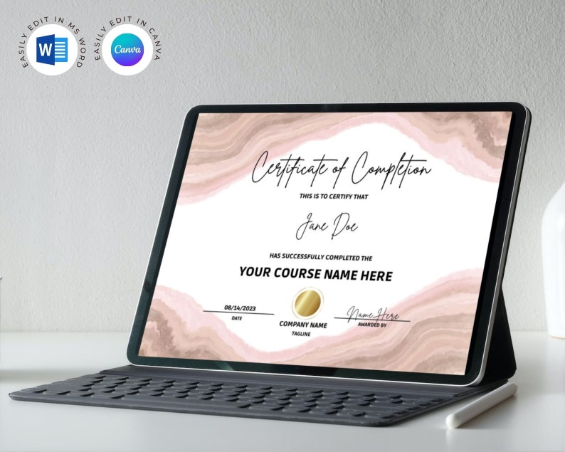 Editable Certificate of Completion Template. Award Template. Printable ...