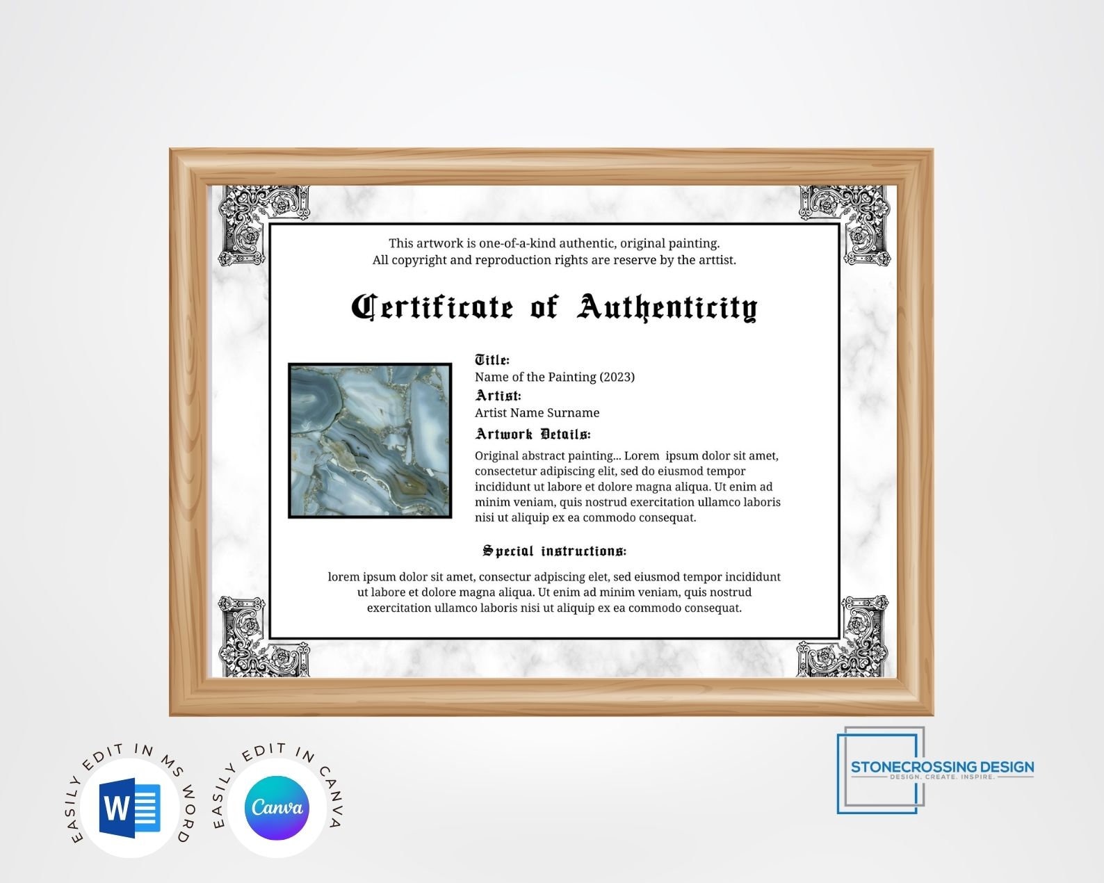 Editable Certificate of Authenticity Template. Authenticity - Etsy
