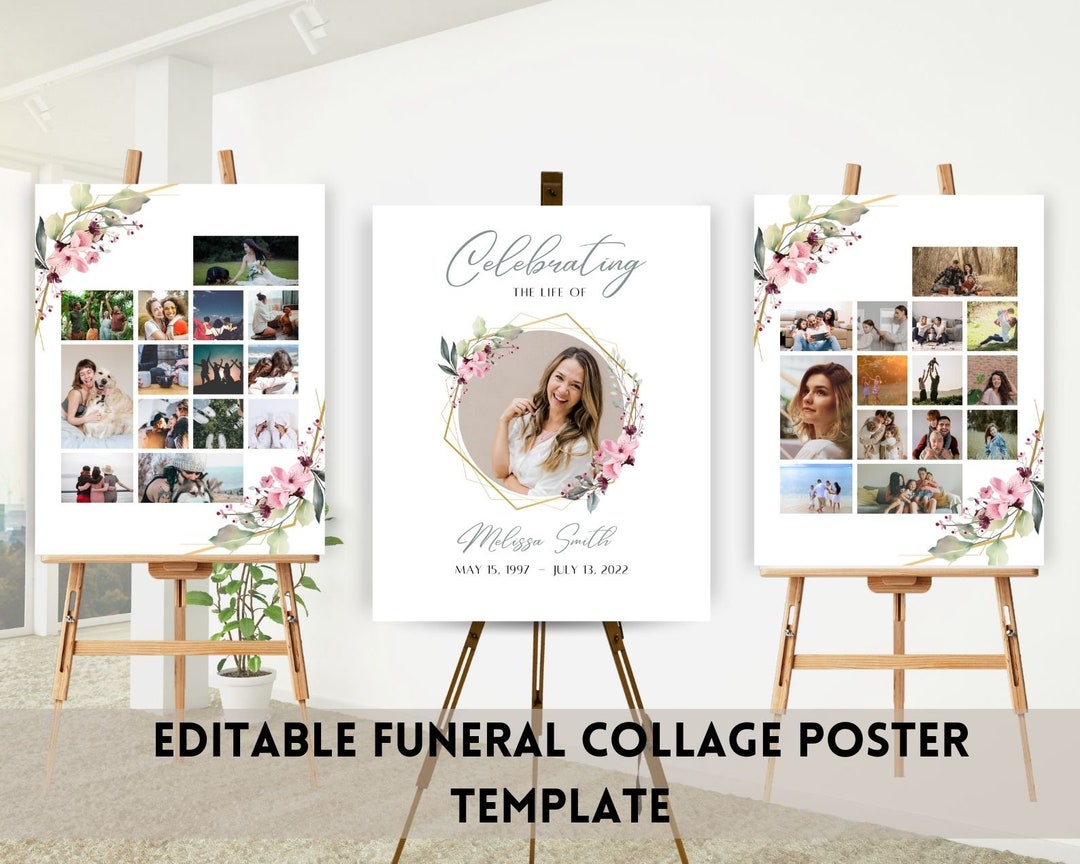 Celebration of Life, Minimalist Funeral Photo Collage Set for Men or ...
