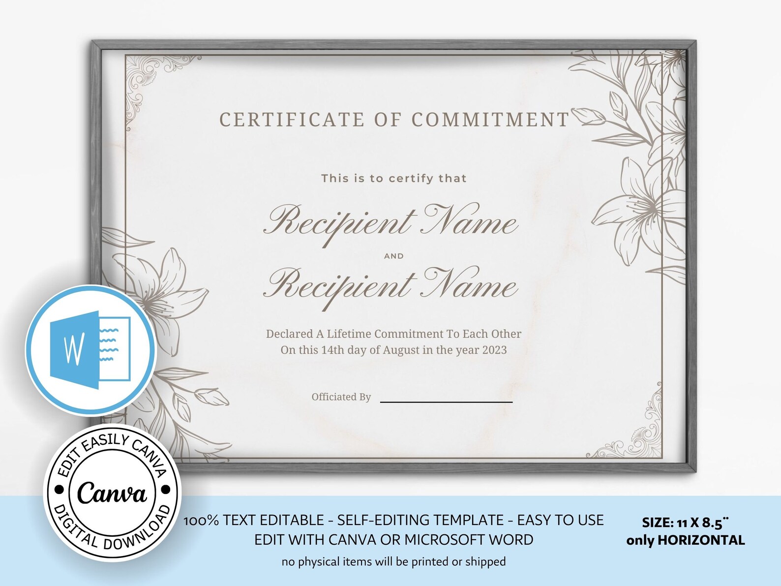 Editable Certificate of Commitment. Editable With Canva or - Etsy