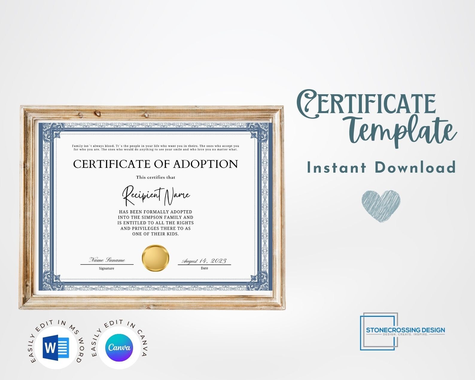 Editable Certificate of Adoption Template. Adoption Certificate ...