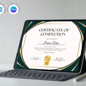 Editable Certificate of Completion Template. Award Template. Printable ...