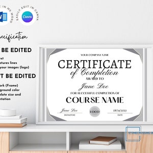 Editable Certificate of Completion Template. Award Template. Printable ...
