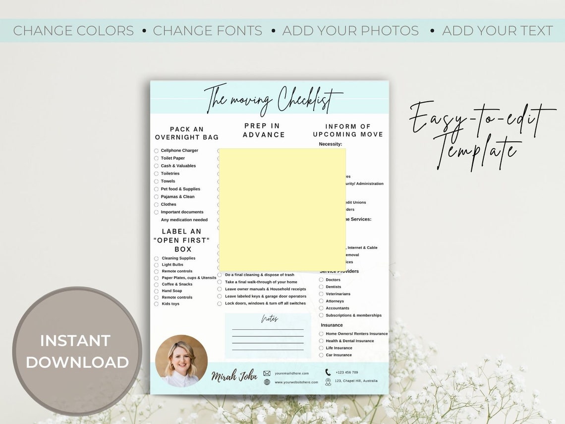 Real Estate Moving Checklist, Realtor Moving Guide, Printable Moving To ...
