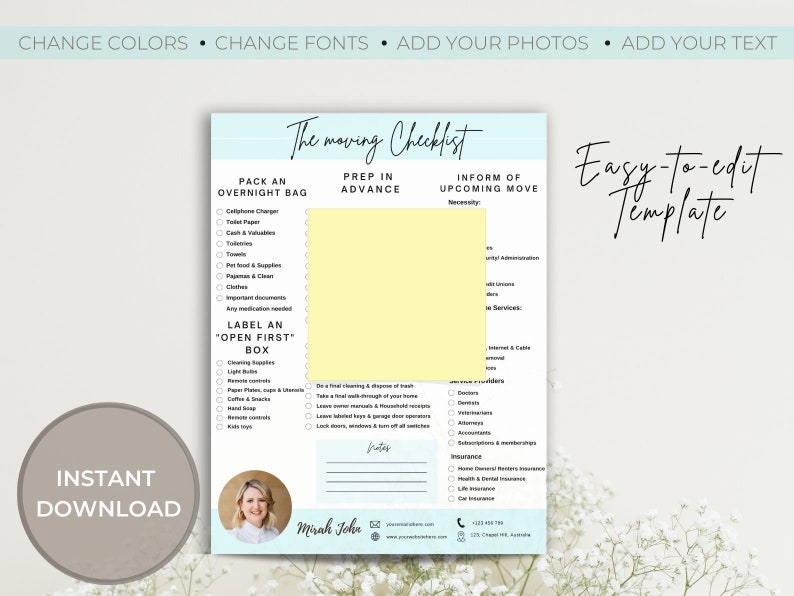 Real Estate Moving Checklist, Realtor Moving Guide, Printable Moving To ...