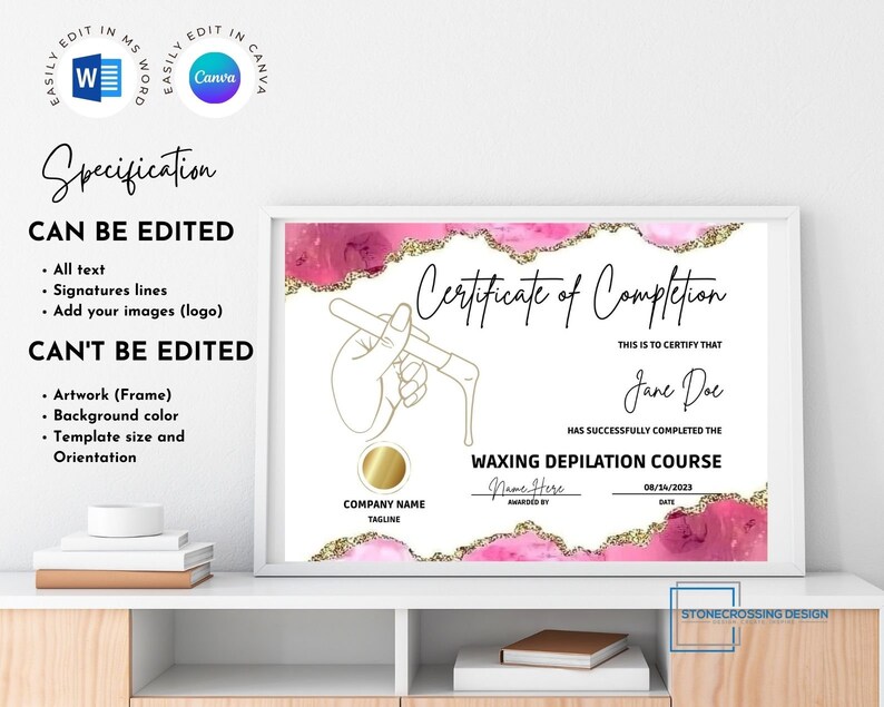 Editable Certificate of Completion Template. Award Template. - Etsy