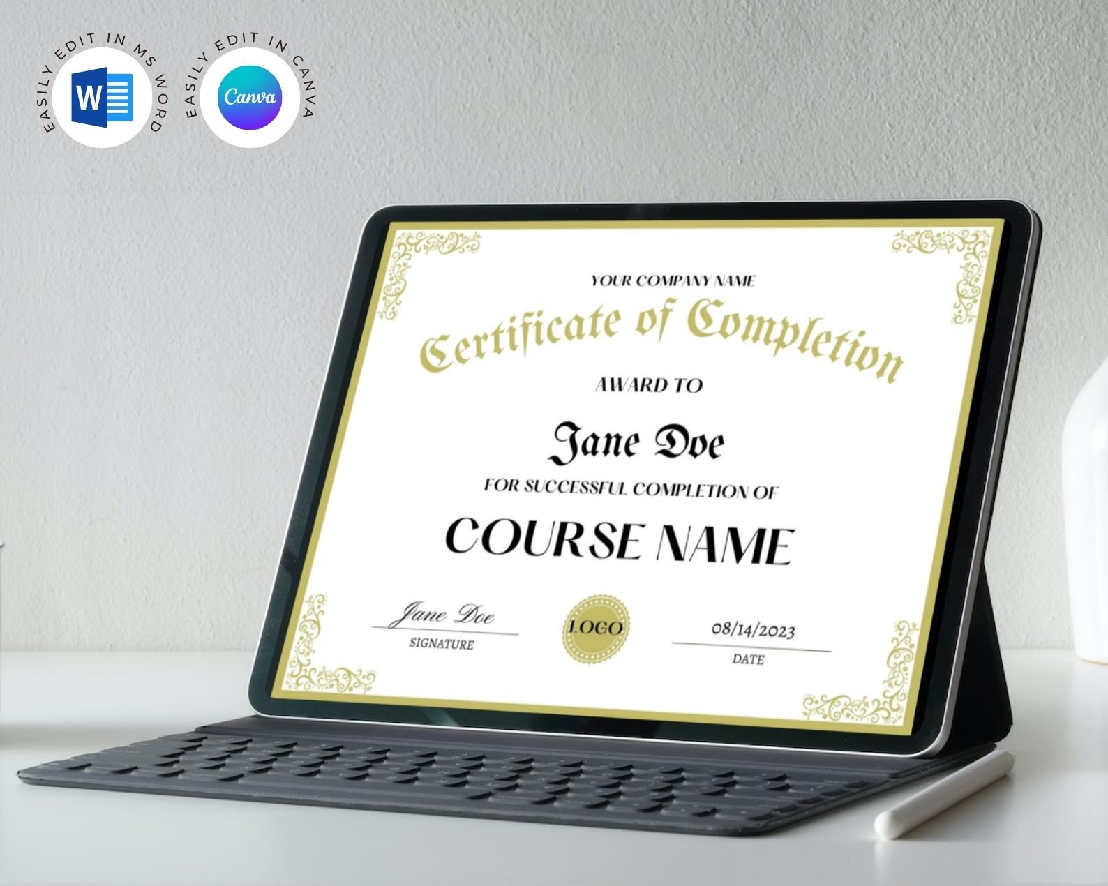 Editable Certificate of Completion Template. Award Template. Printable ...