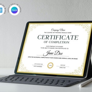 Editable Certificate of Completion Template. Award Template. Printable ...