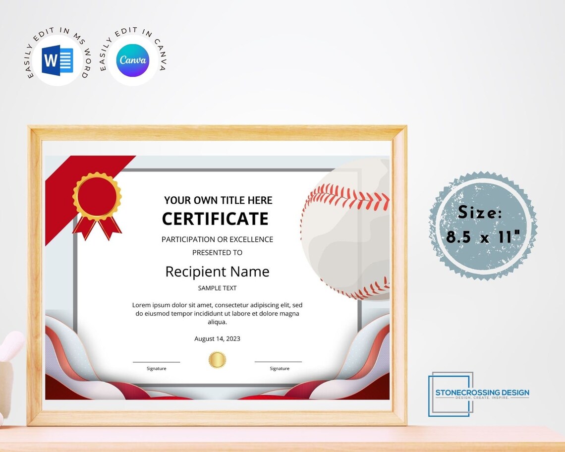Editable Baseball Sports Certificate Template With Photo. Award. Trophy ...