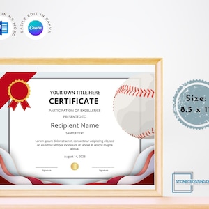 Editable Baseball Sports Certificate Template With Photo. Award. Trophy ...