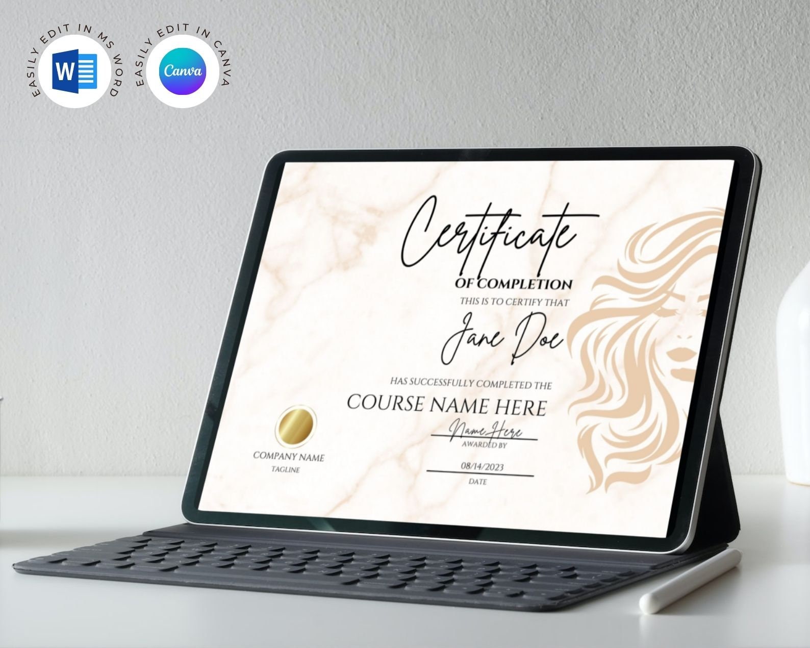 Editable Certificate of Completion Template. Award Template. - Etsy