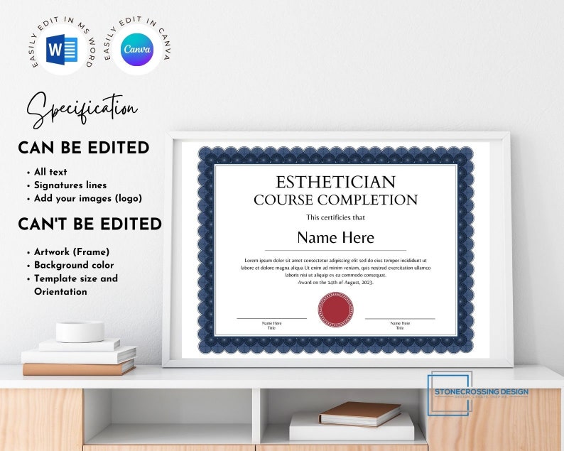 Editable Certificate of Completion Template. Esthetician Completion ...