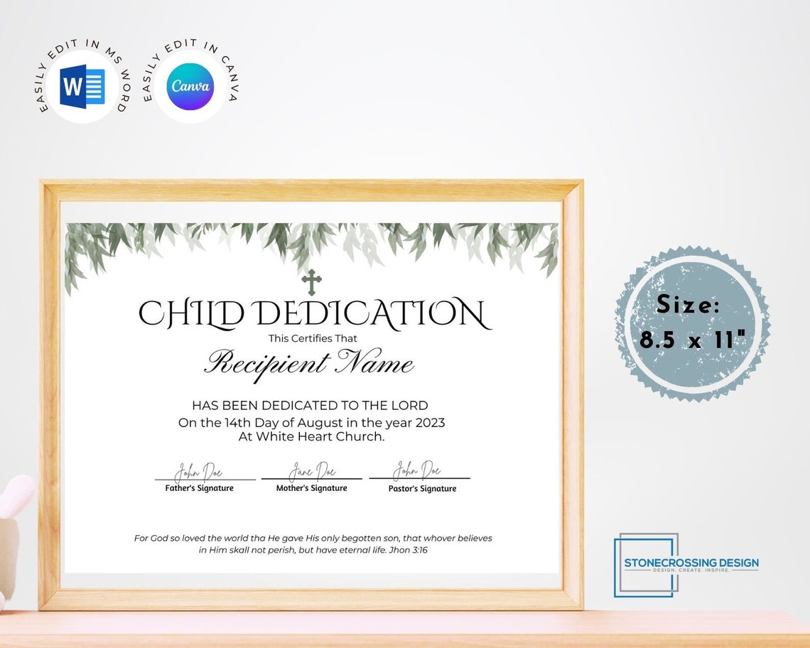 Editable Certificate of Child Dedication Template. Child Dedication ...