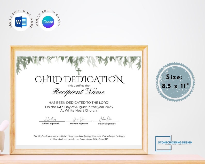Editable Certificate of Child Dedication Template. Child Dedication ...