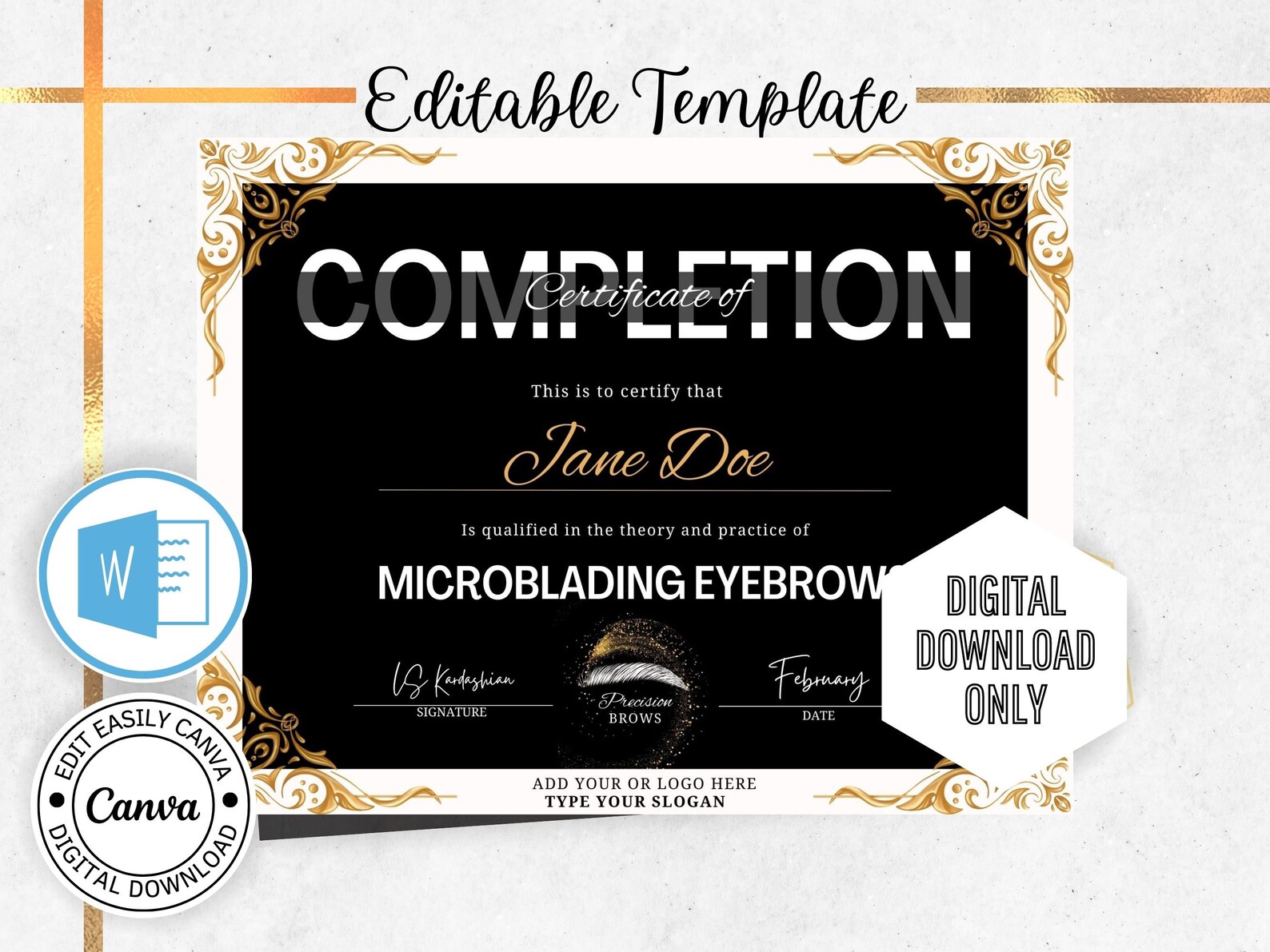 Editable Certificate of Completion Template. Award Template. - Etsy