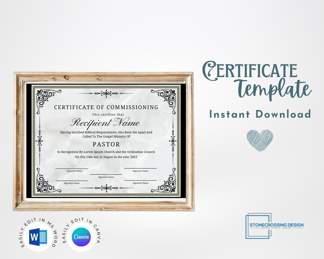Editable Certificate of Commissioning. Editable With Canva or Microsoft ...