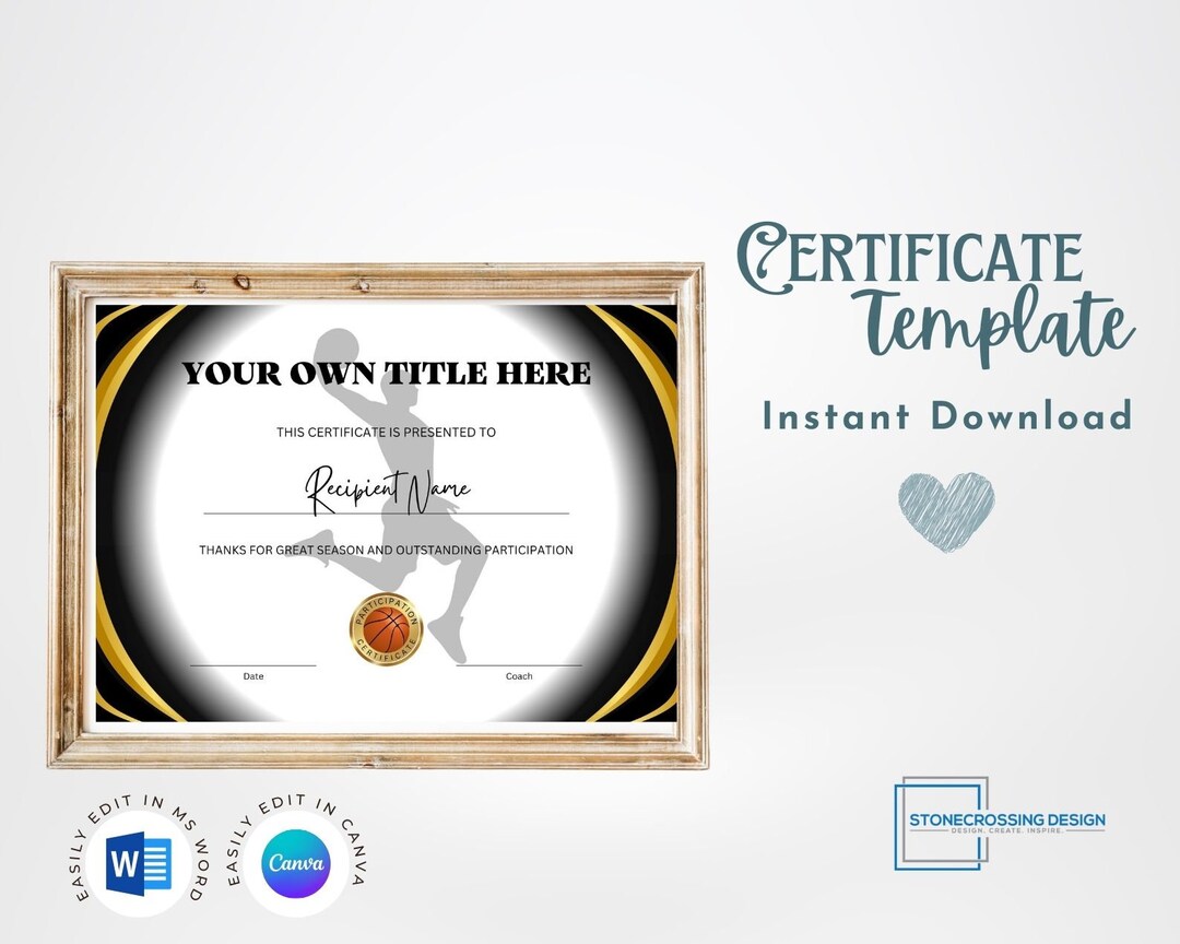Editable Basketball Sports Certificate. Recognizing Sporting Excellence ...