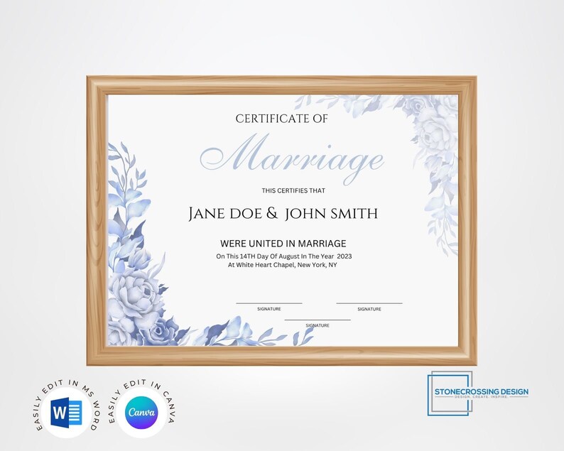 Editable Certificate of Marriage Template. Marriage License. Printable ...