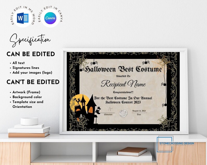 Editable Halloween Certificate . Editable With Canva or Microsoft Word ...