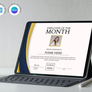 Editable Employee of the Month Certificate Template. Award Template ...