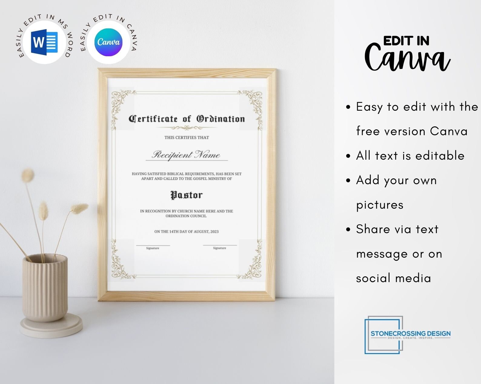 Editable Certificate of Ordination Template. Ordained Minister ...