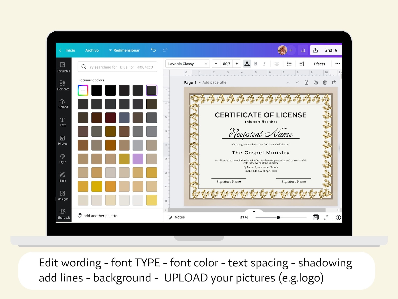 Editable Certificate of License Template. Award Template. - Etsy