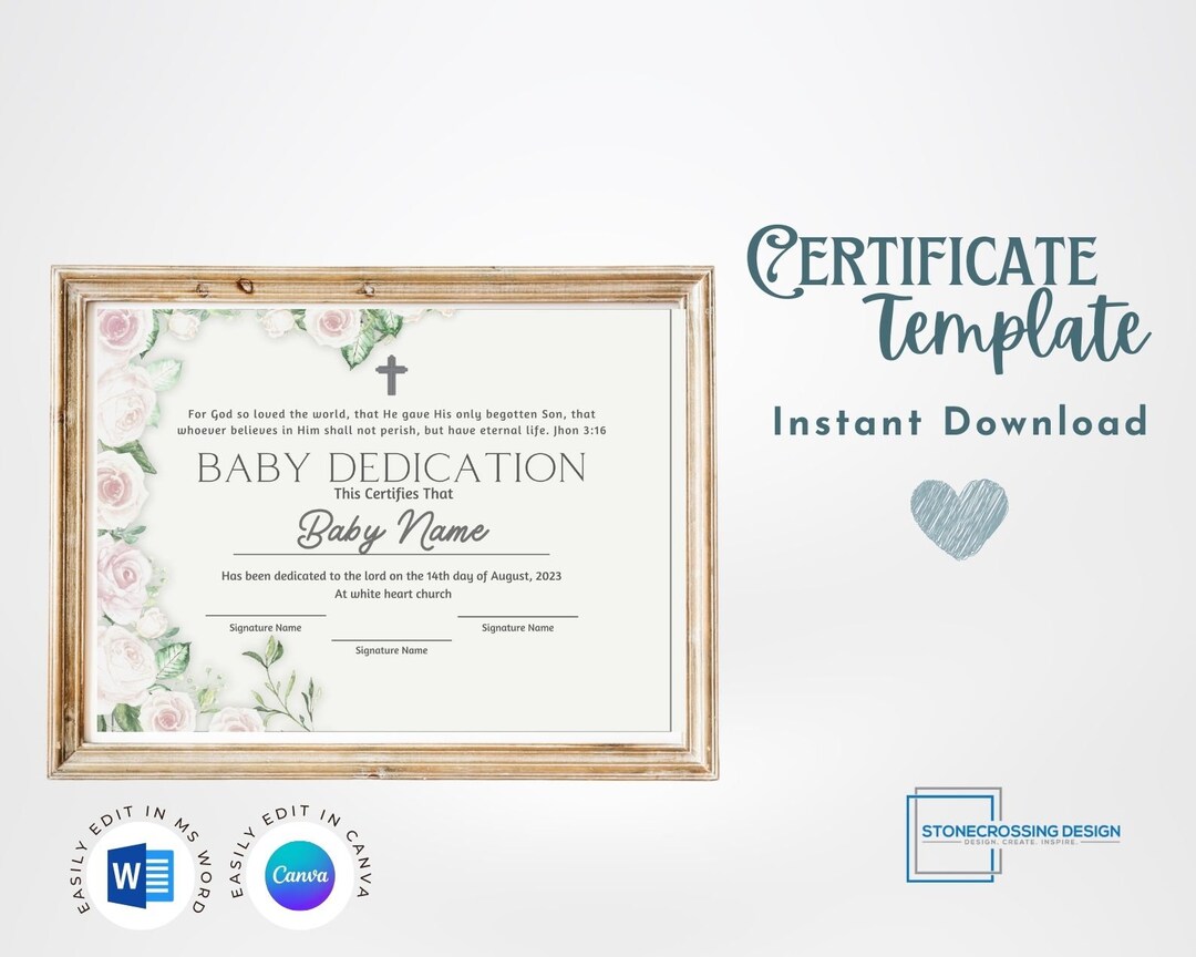 Editable Baby Dedication Template. Baptism. Printable Certificate ...