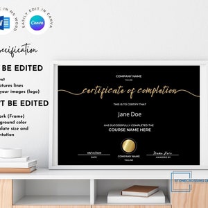Editable Certificate of Completion Template. Award Template. Printable ...