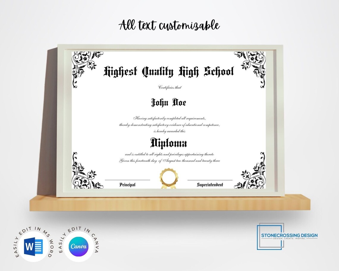 Editable Diploma Certificate - Recognizing Academic Achievement ...