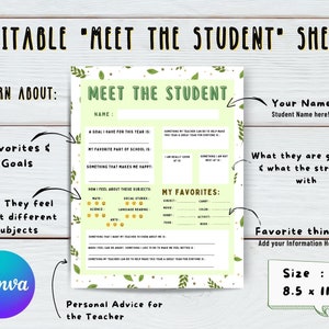 Editable Template for Meet the Student. Welcome Letter to School. First ...