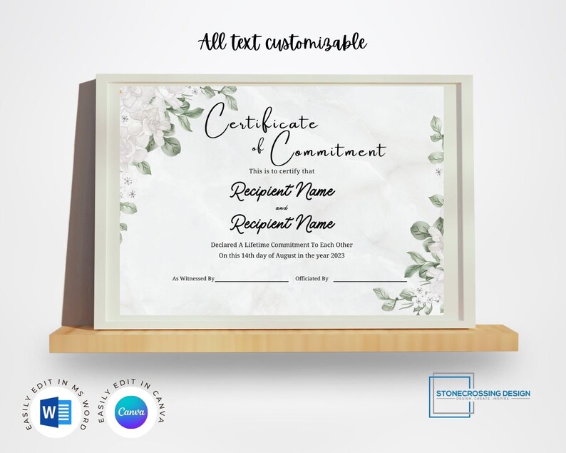 Editable Certificate of Commitment. Editable With Canva or Microsoft ...