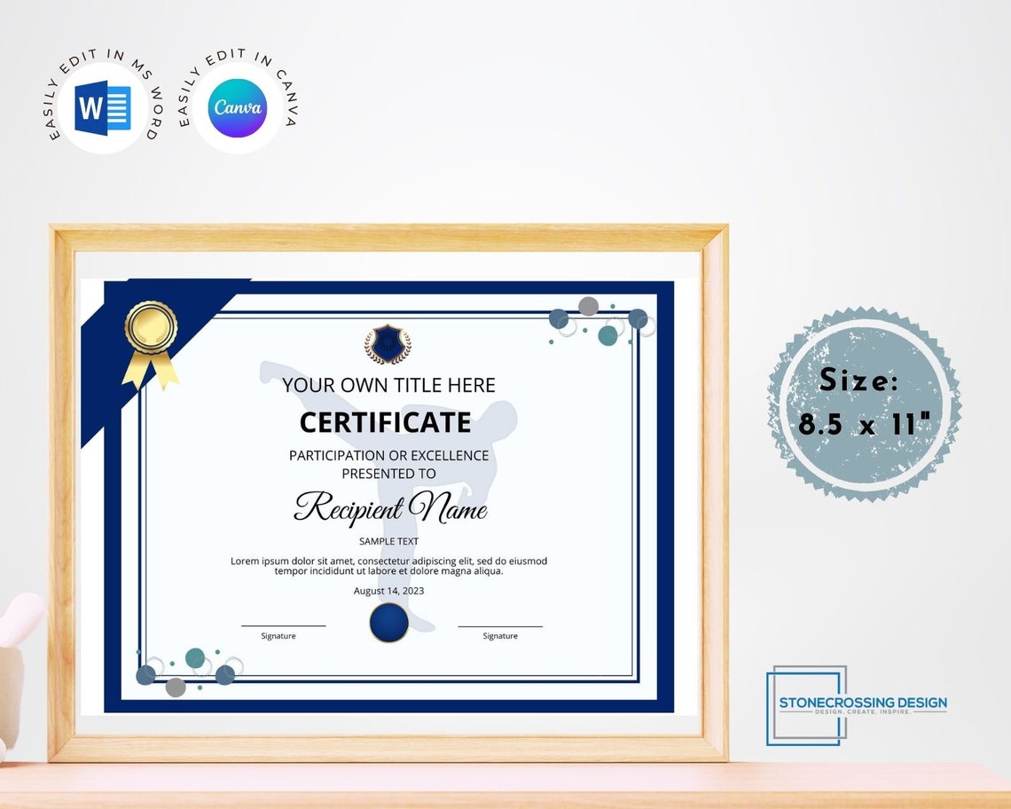 Editable Karate Martial Arts Certificate Template With Photo. Award ...