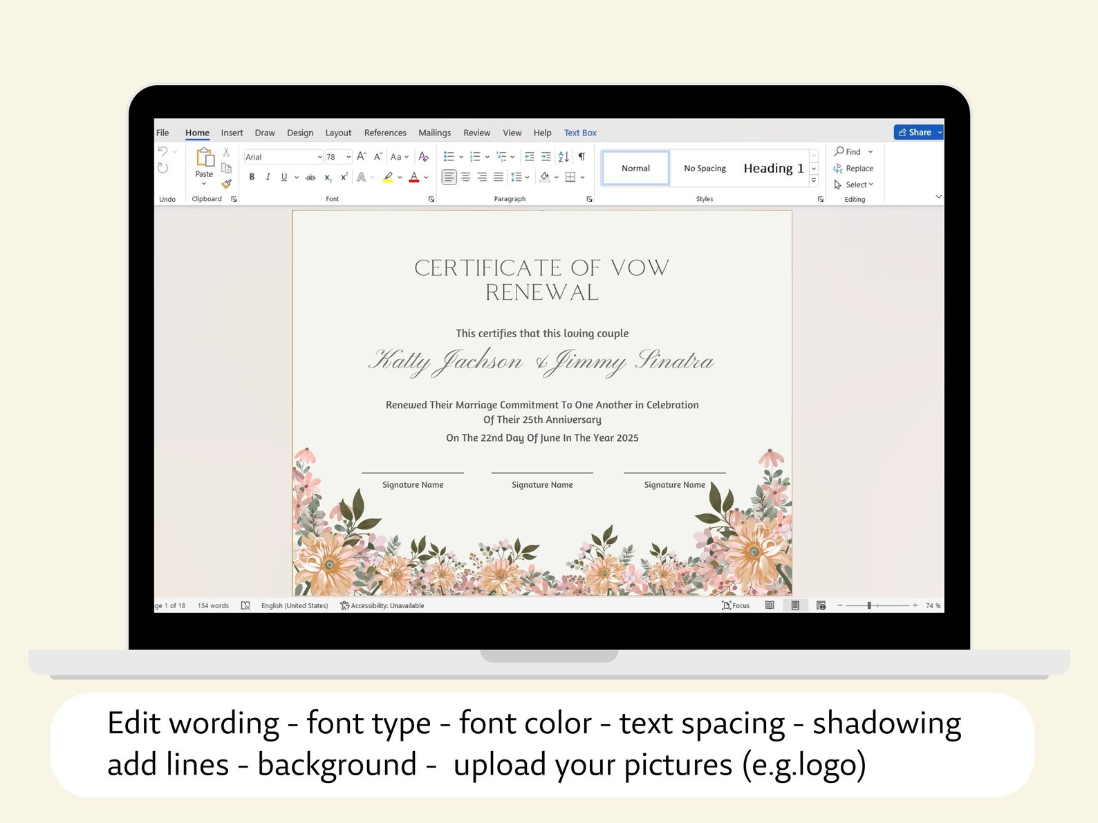 Editable Certificate of Vow Renewal Template. Marriage - Etsy