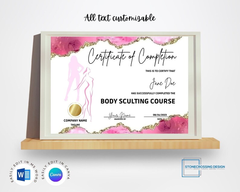 Editable Certificate of Completion Template. Award Template. - Etsy